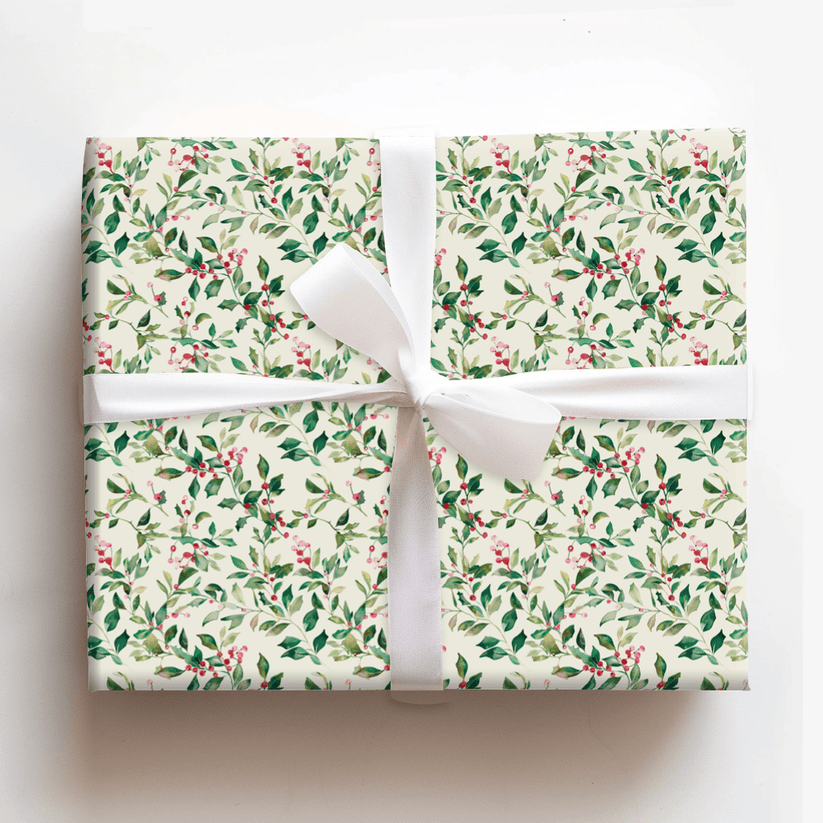 Merry and Holly Wrapping Paper: Christmas Floral Gift Wrap Wrapping ...