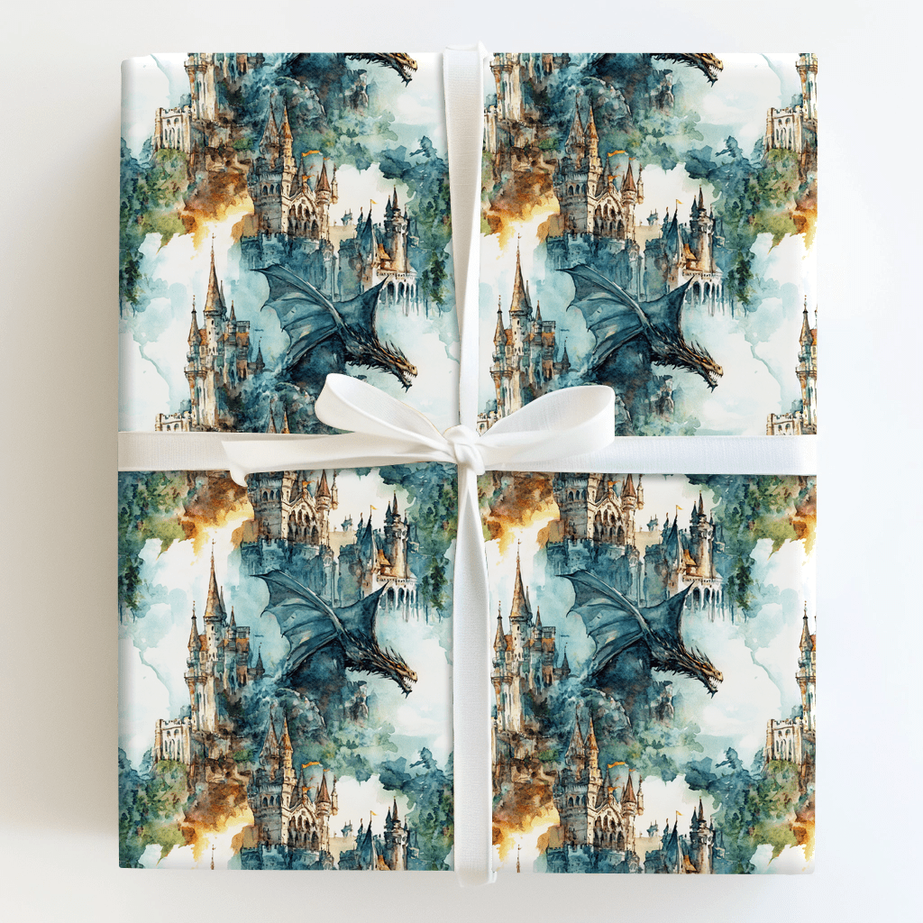 Dragon Advantage Wrapping Paper: Fantasy Castle Gift Wrap – Aspen & Arlo