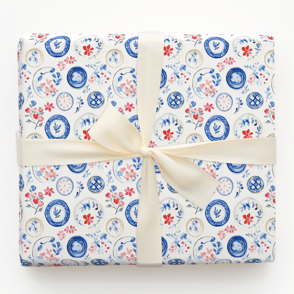 Table Blue Wrapping Paper: Floral Anniversary Gift Wrap Wrapping Paper ...
