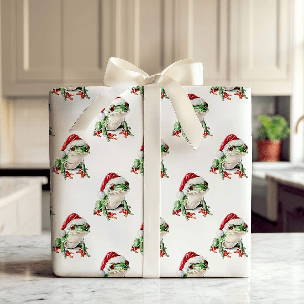 Santa Frog Wrapping Paper: Christmas Frog Gift Wrap – Aspen & Arlo