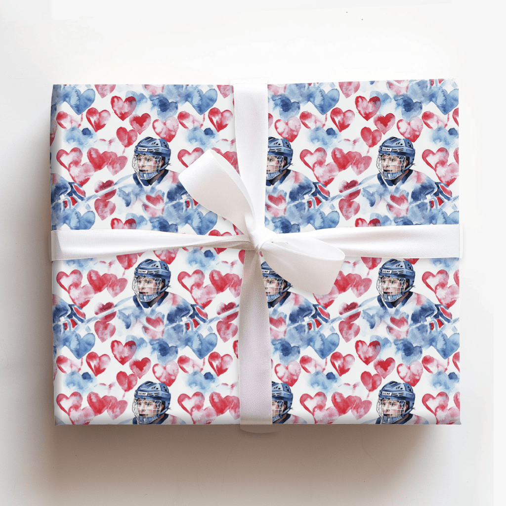 Mask of Love Wrapping Paper: Valentine Hockey Gift Wrap – Aspen & Arlo