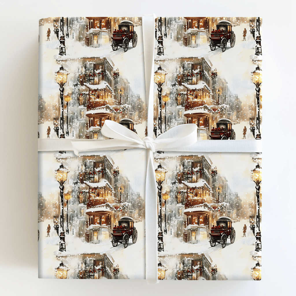 Cobblestone of Promenade Past Wrapping Paper: Vintage Christmas Gift ...
