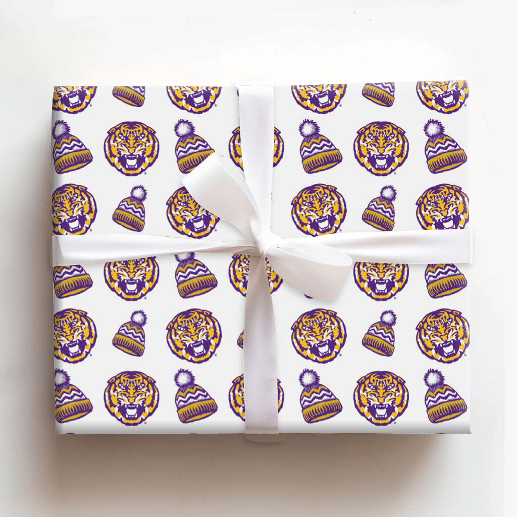 LSU Tiger Beanie Wrapping Paper: Collegiate Gift Wrap for Christmas ...