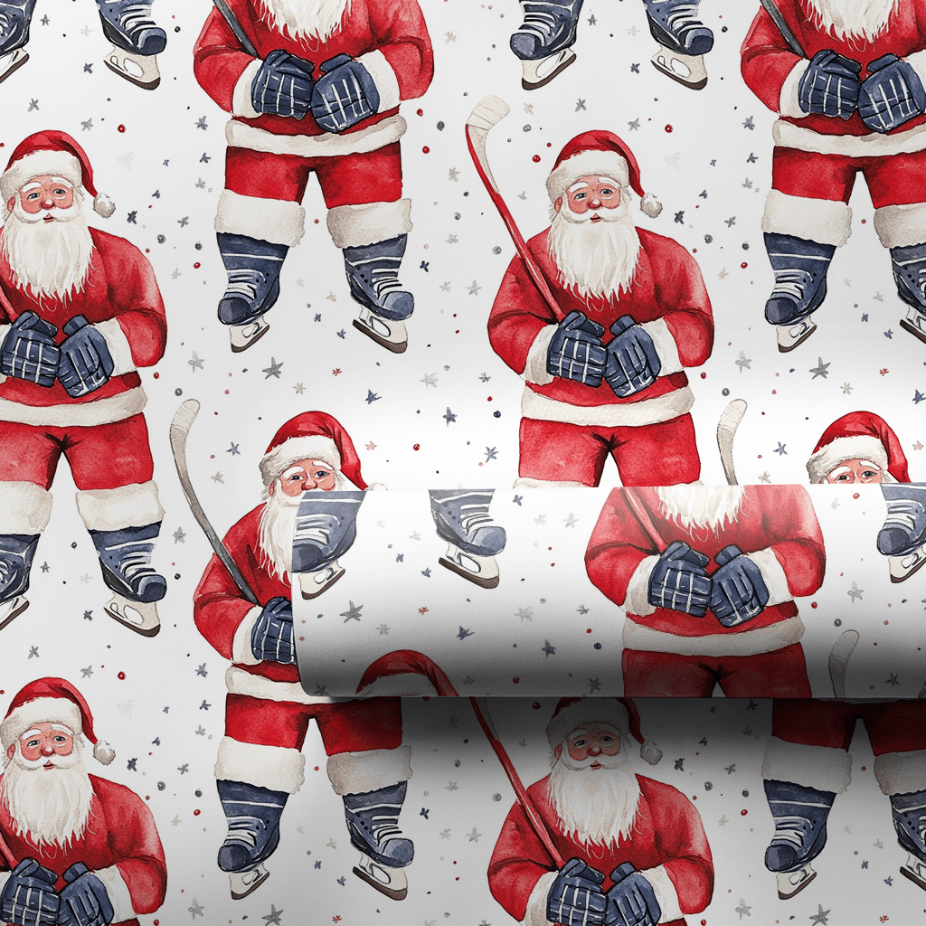 Santa's Rinkside Wrapping Paper: Hockey Christmas Gift Wrap Wrapping ...