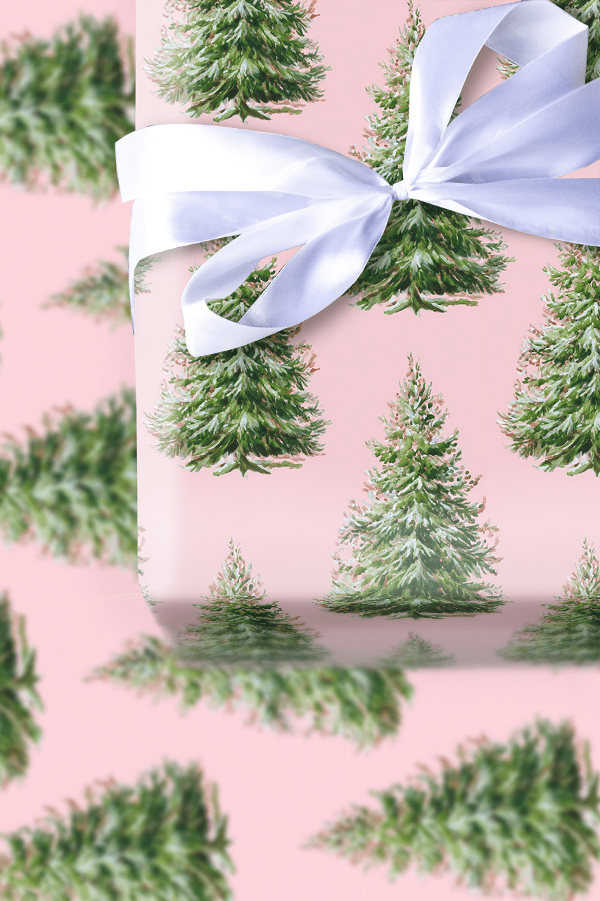 Sugarplum Spruce Wrapping Paper: Pink Christmas Tree Gift Wrap – Aspen ...