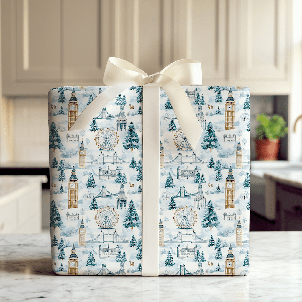 Christmas In London Wrapping Paper: City Snow Gift Wrap Wrapping Paper ...