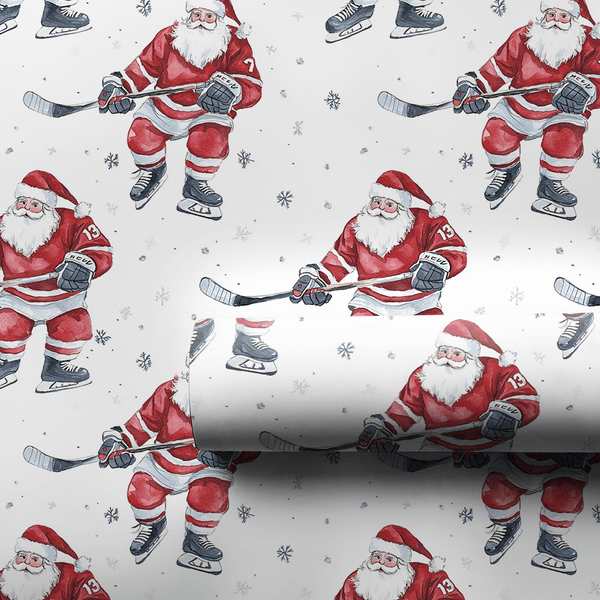 Jolly Puckster Wrapping Paper: Hockey Santa Gift Wrap – Page 1Wrapping ...