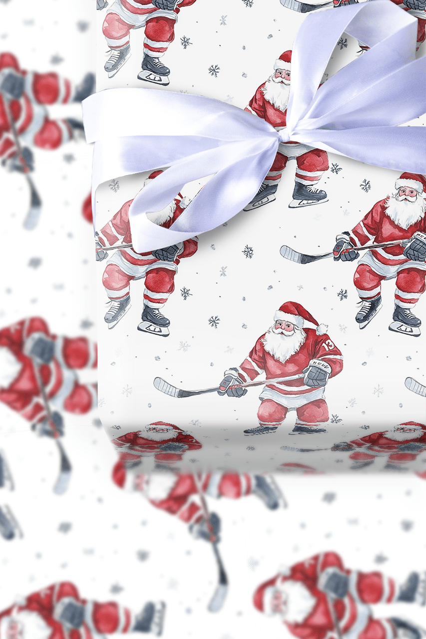 Jolly Puckster Wrapping Paper: Hockey Santa Gift Wrap – Page 1Wrapping ...