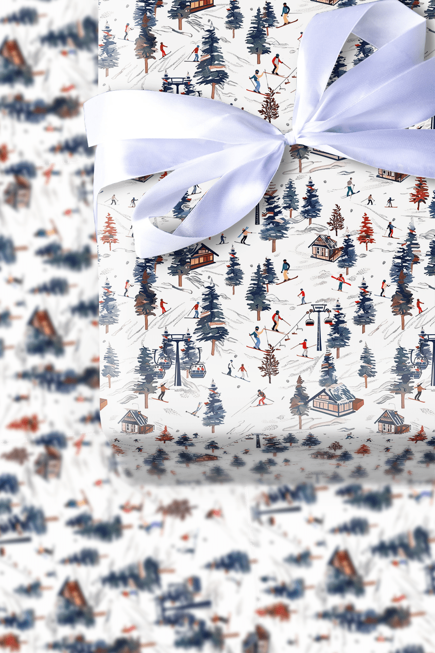 Winter Vacation Wrapping Paper: Ski Christmas Gift Wrap – Aspen & Arlo