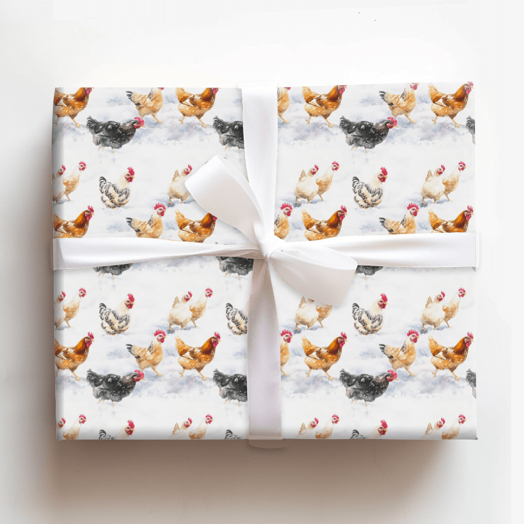 Snowday Strut Wrapping Paper: Rooster and Chicken Gift Wrap Wrapping ...