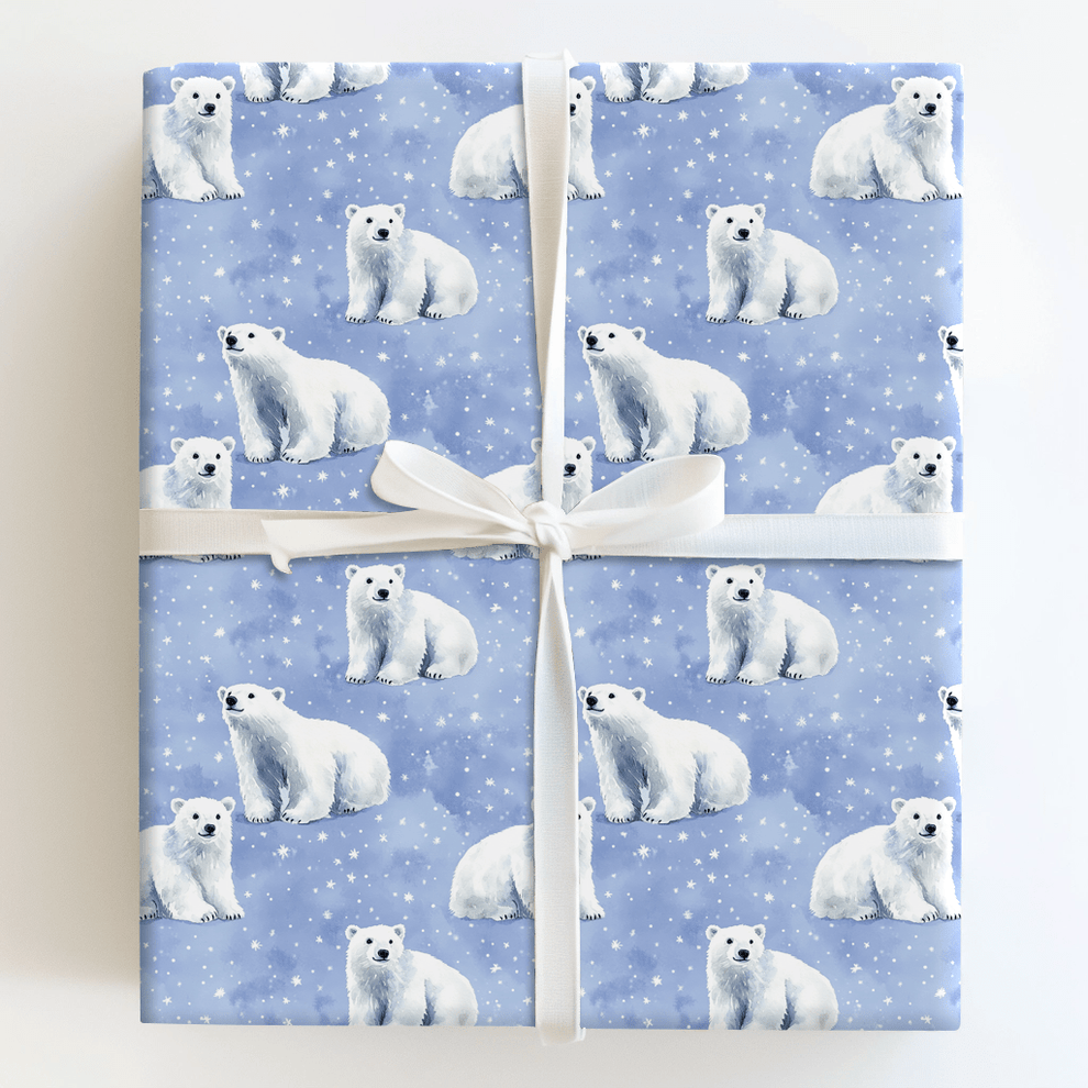 Periwinkle Polar Bears Wrapping Paper: Christmas Gift Wrap for Animal ...