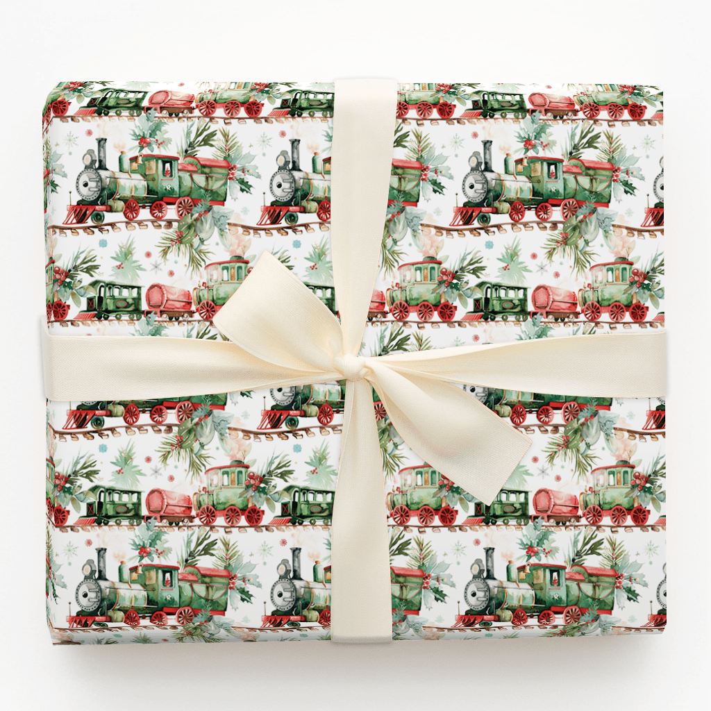 Get on the Christmas Train Wrapping Paper: Holiday Christmas Train Gift ...