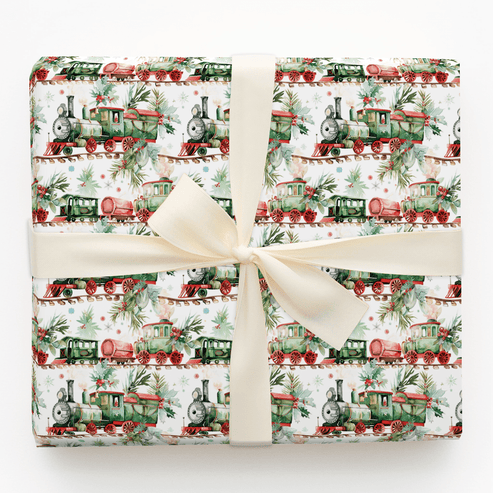 Get on the Christmas Train Wrapping Paper: Holiday Christmas Train Gift ...