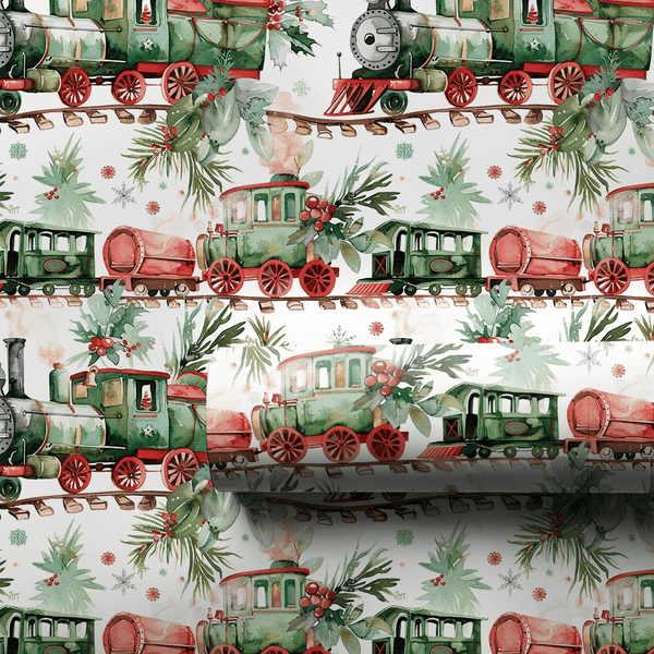 Get on the Christmas Train Wrapping Paper: Holiday Christmas Train Gift ...