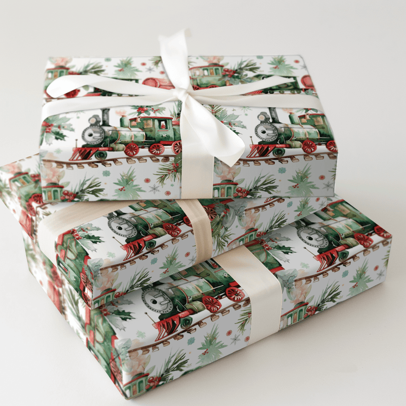 Get on the Christmas Train Wrapping Paper: Holiday Christmas Train Gift ...