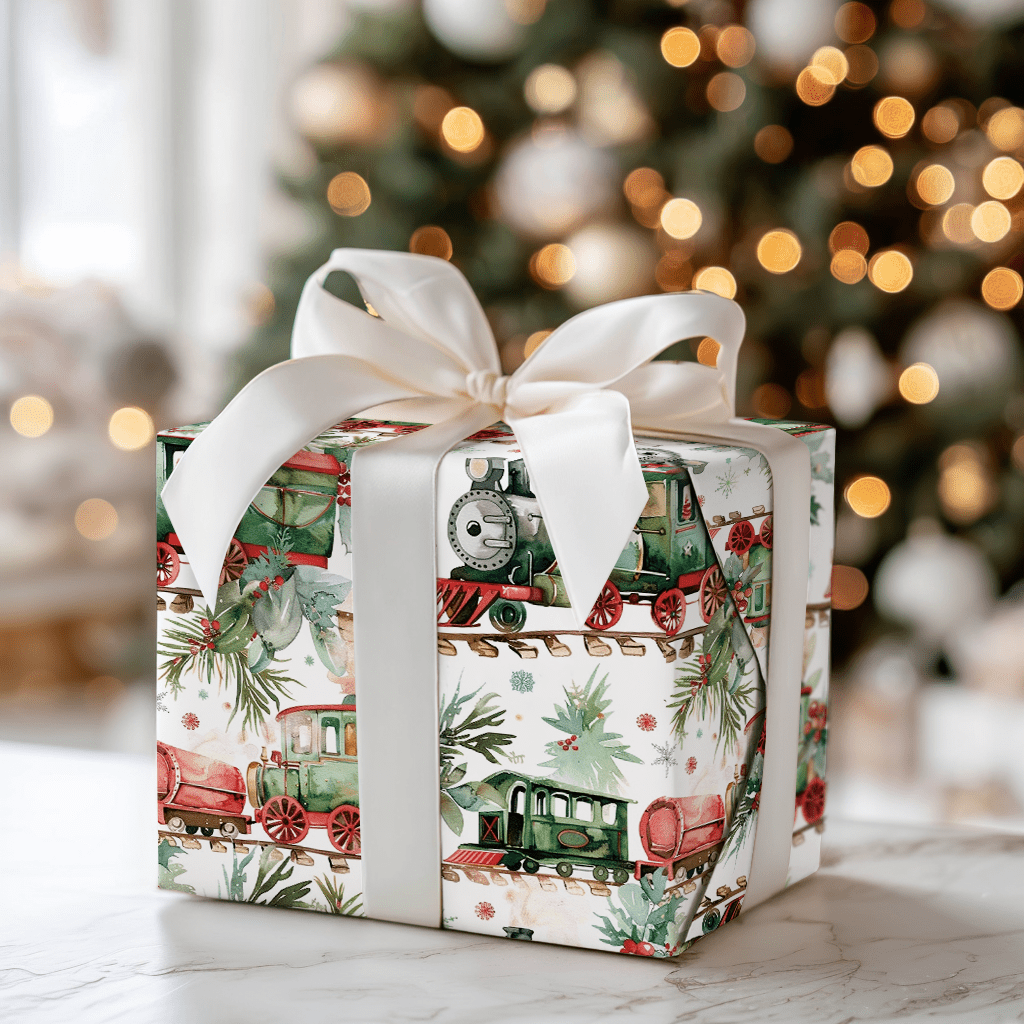 Get on the Christmas Train Wrapping Paper: Holiday Christmas Train Gift ...