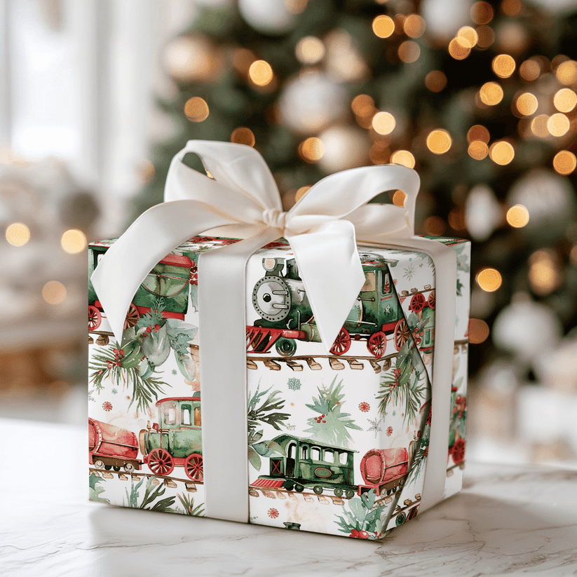 Get on the Christmas Train Wrapping Paper: Holiday Christmas Train Gift ...