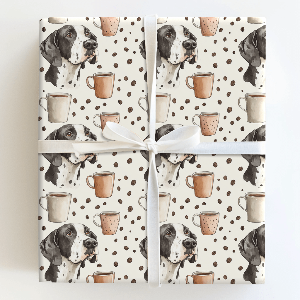 Coffee Day with the Harlequin Great Dane Wrapping Paper: Great Dane Dog ...