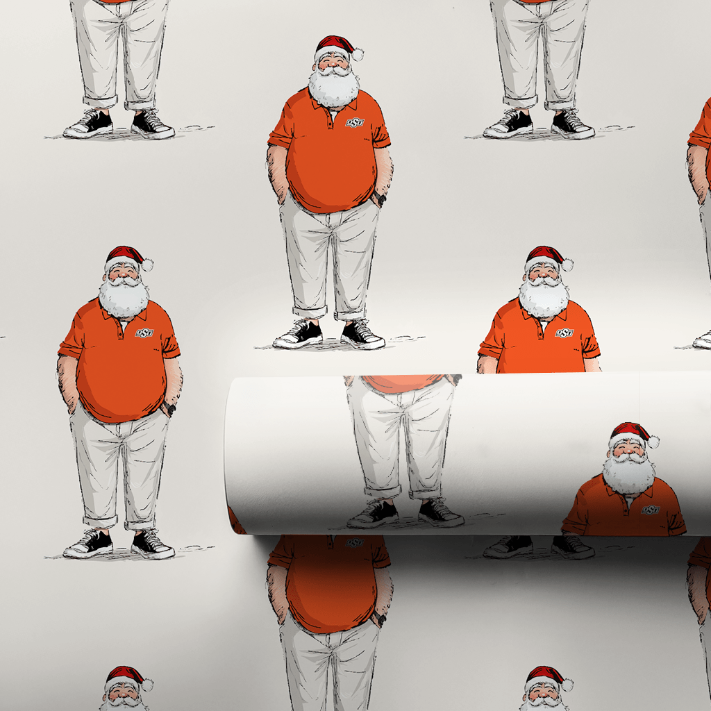 OK State Santa Polo Wrapping Paper: Oklahoma State Gift Wrap for ...