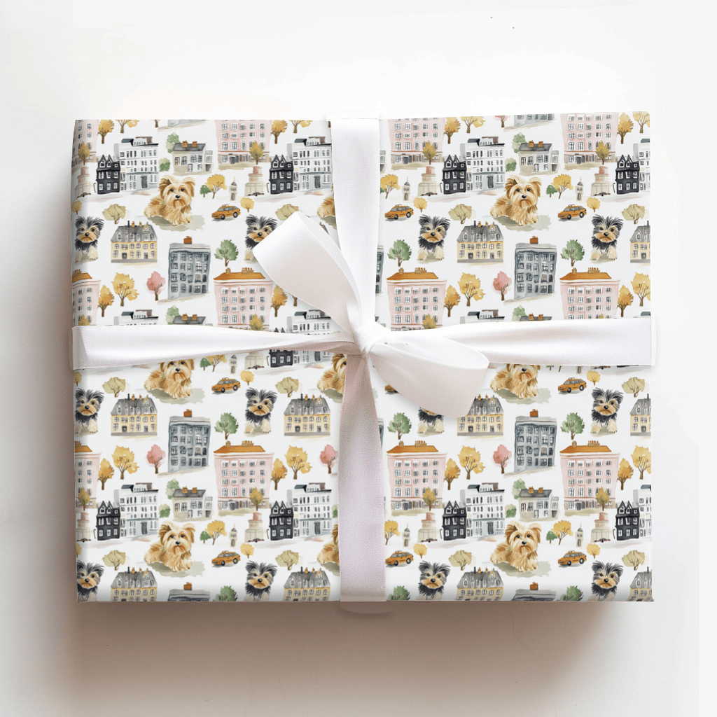 City with the Yorkies Wrapping Paper: Yorkie Dog Gift Wrap – Aspen & Arlo