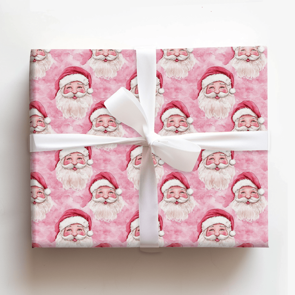 Blushing Claus Wrapping Paper: Pink Santa Gift Wrap – Aspen & Arlo