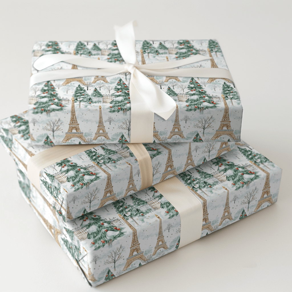 Eiffel Enchante Wrapping Paper: Paris Snow Gift Wrap Wrapping Paper ...