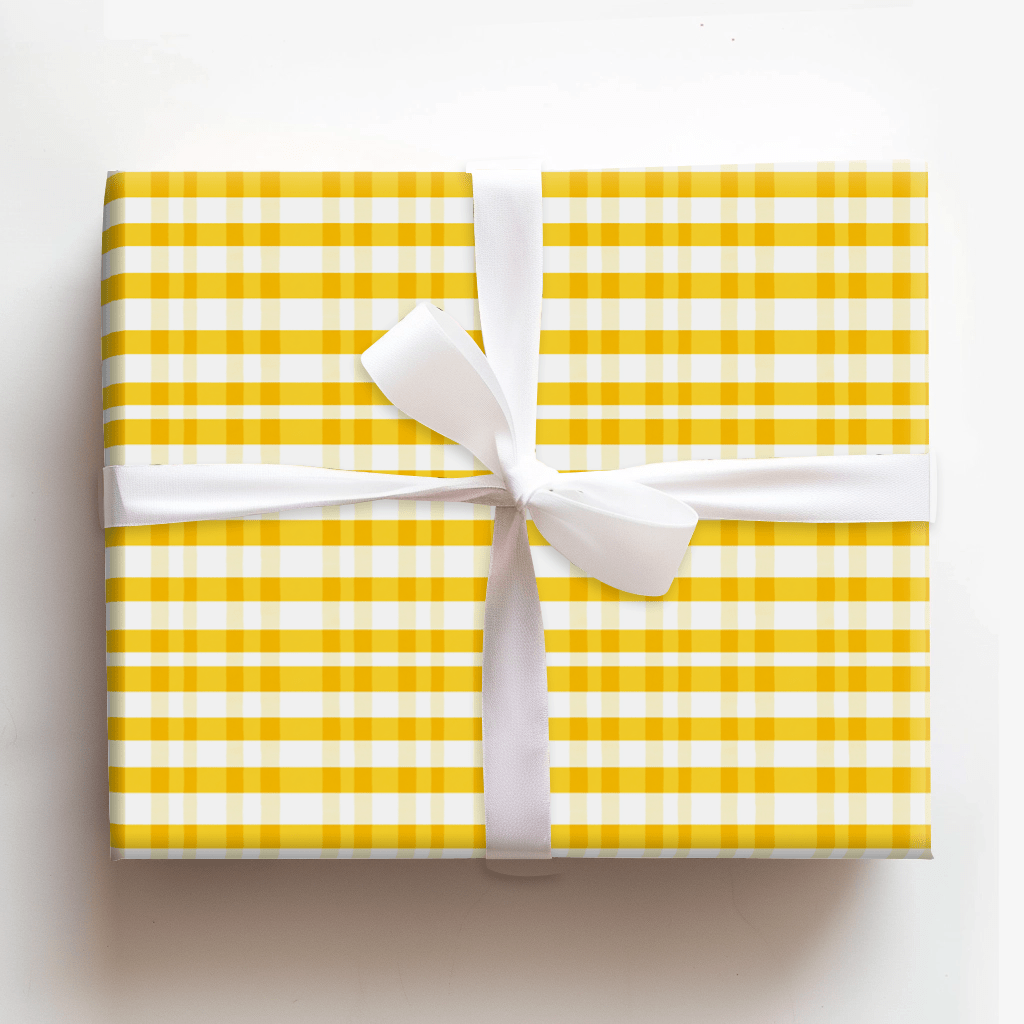 Gingham Whispers Wrapping Paper: Classic Yellow Gift Wrap for Baby and ...