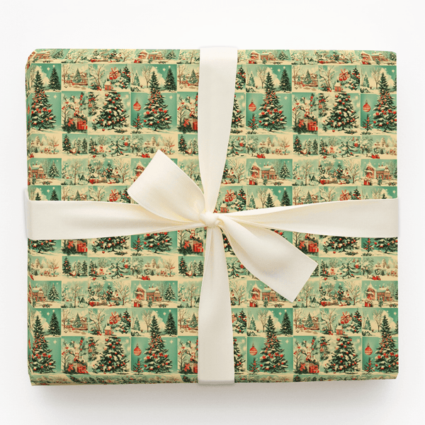 Holiday Postage Wrapping Paper: Vintage Christmas Tree Gift Wrap ...