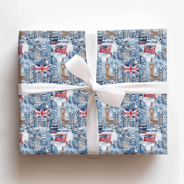 Soho Snowfall Wrapping Paper: Blue Christmas City Gift Wrap Wrapping ...