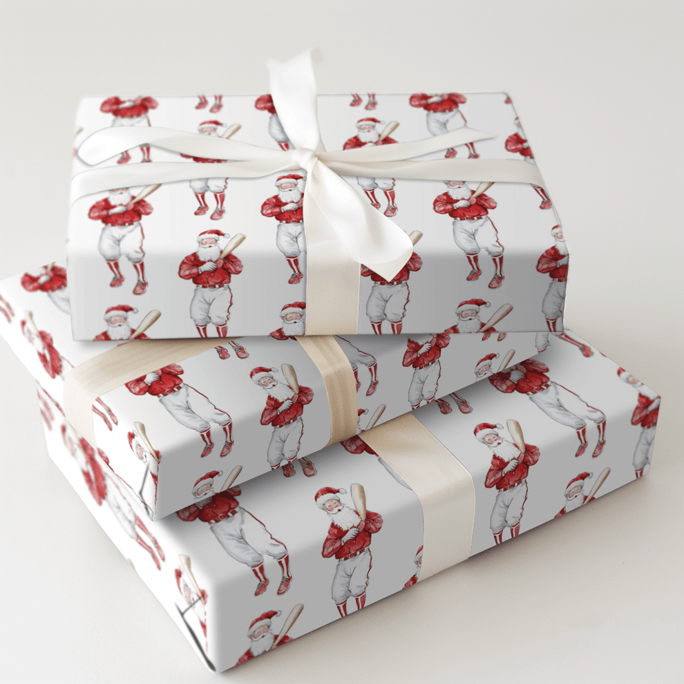 Batting Claus Wrapping Paper: Baseball Santa Gift Wrap Wrapping Paper ...