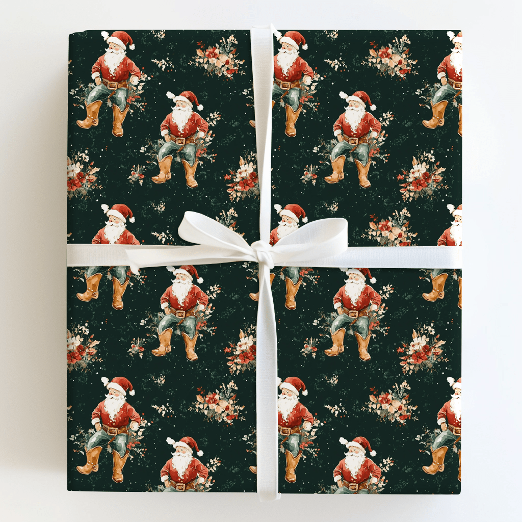 Christmas Cowboy Wrapping Paper: Santa Western Gift Wrap – Aspen & Arlo