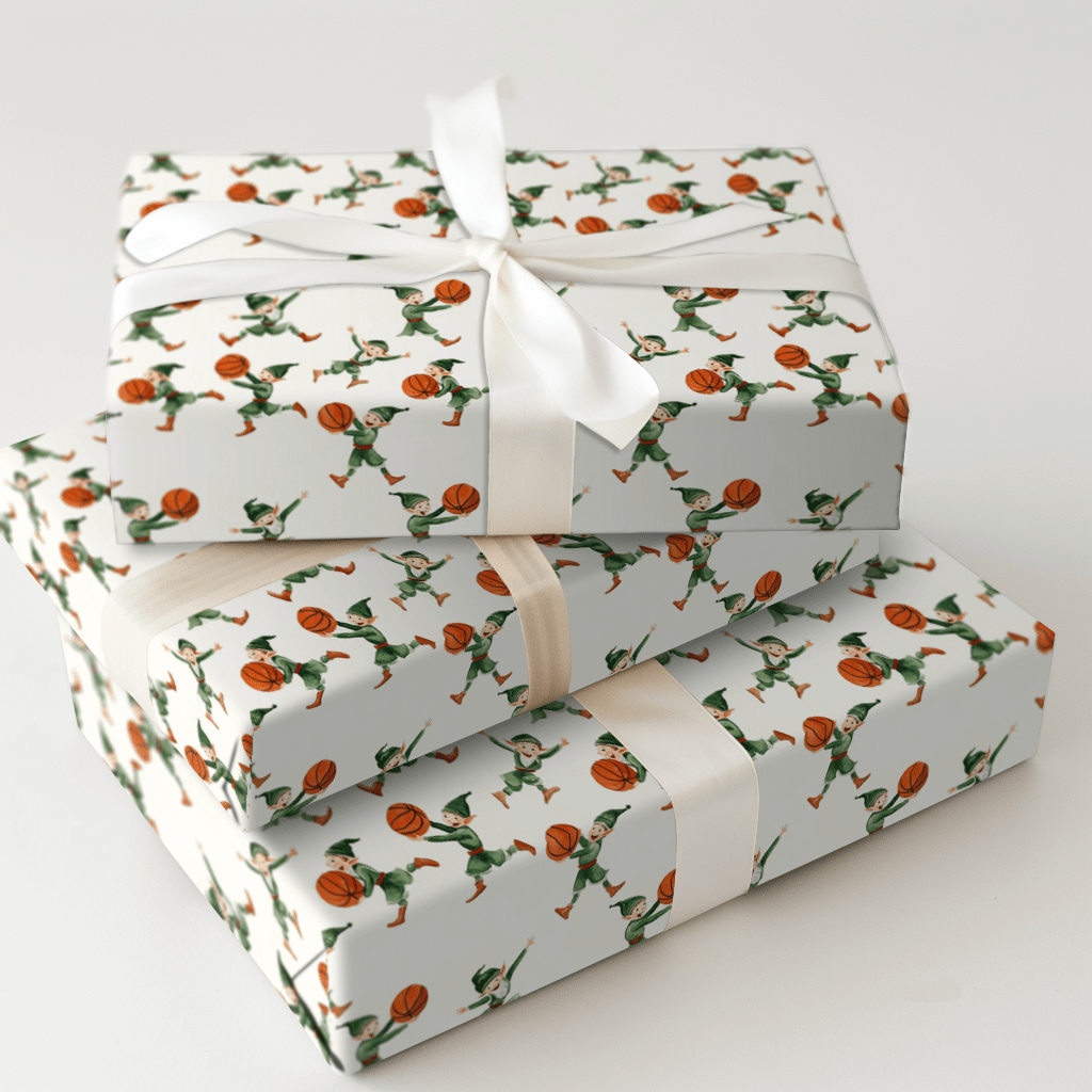 Elf on the Fast Break Wrapping Paper: Basketball Santa Gift Wrap ...