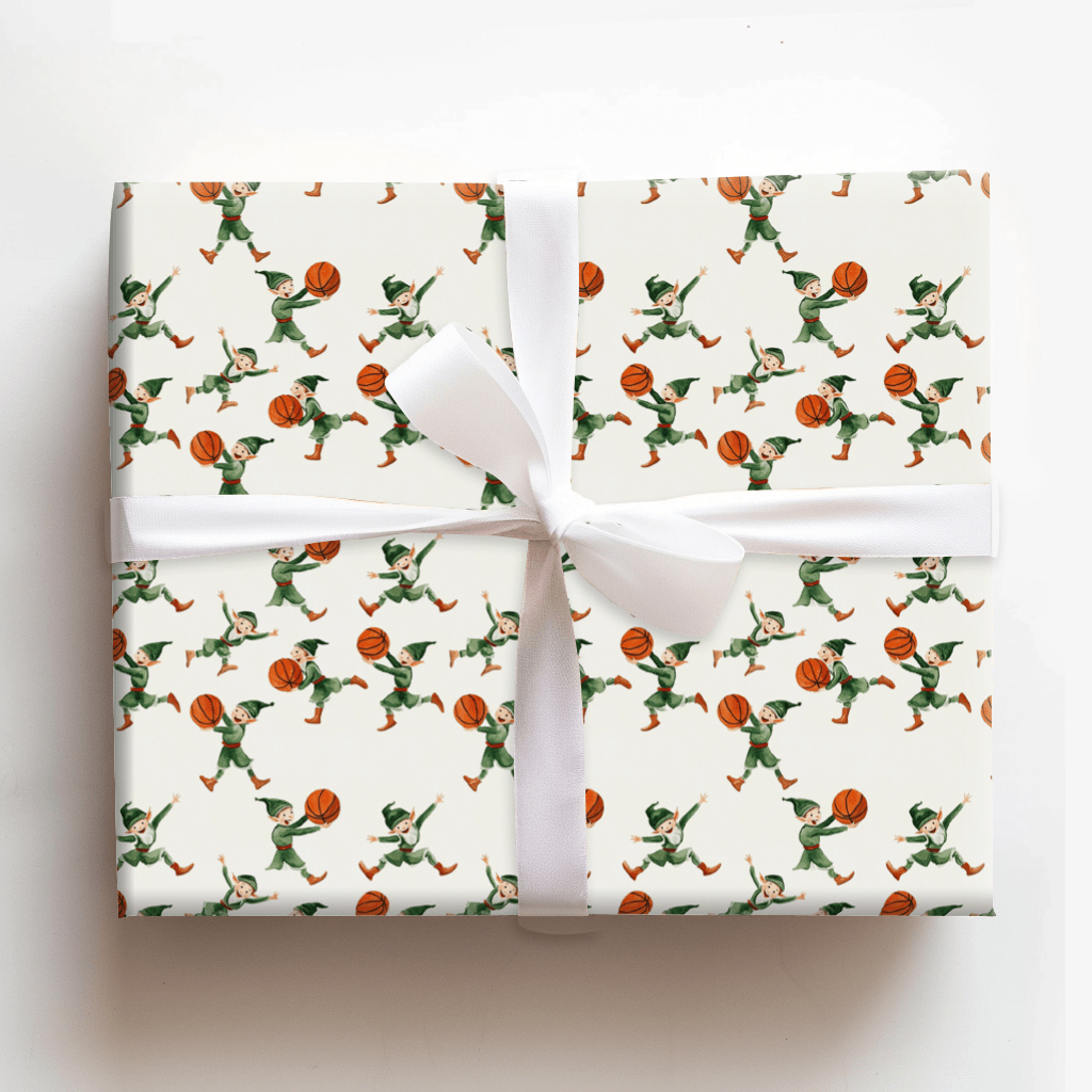 Elf on the Fast Break Wrapping Paper: Basketball Santa Gift Wrap ...