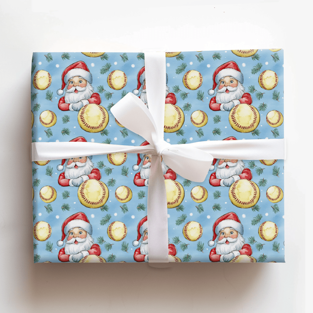 Jingle Bell Pitch Wrapping Paper: Baseball Santa Gift Wrap – Aspen & Arlo