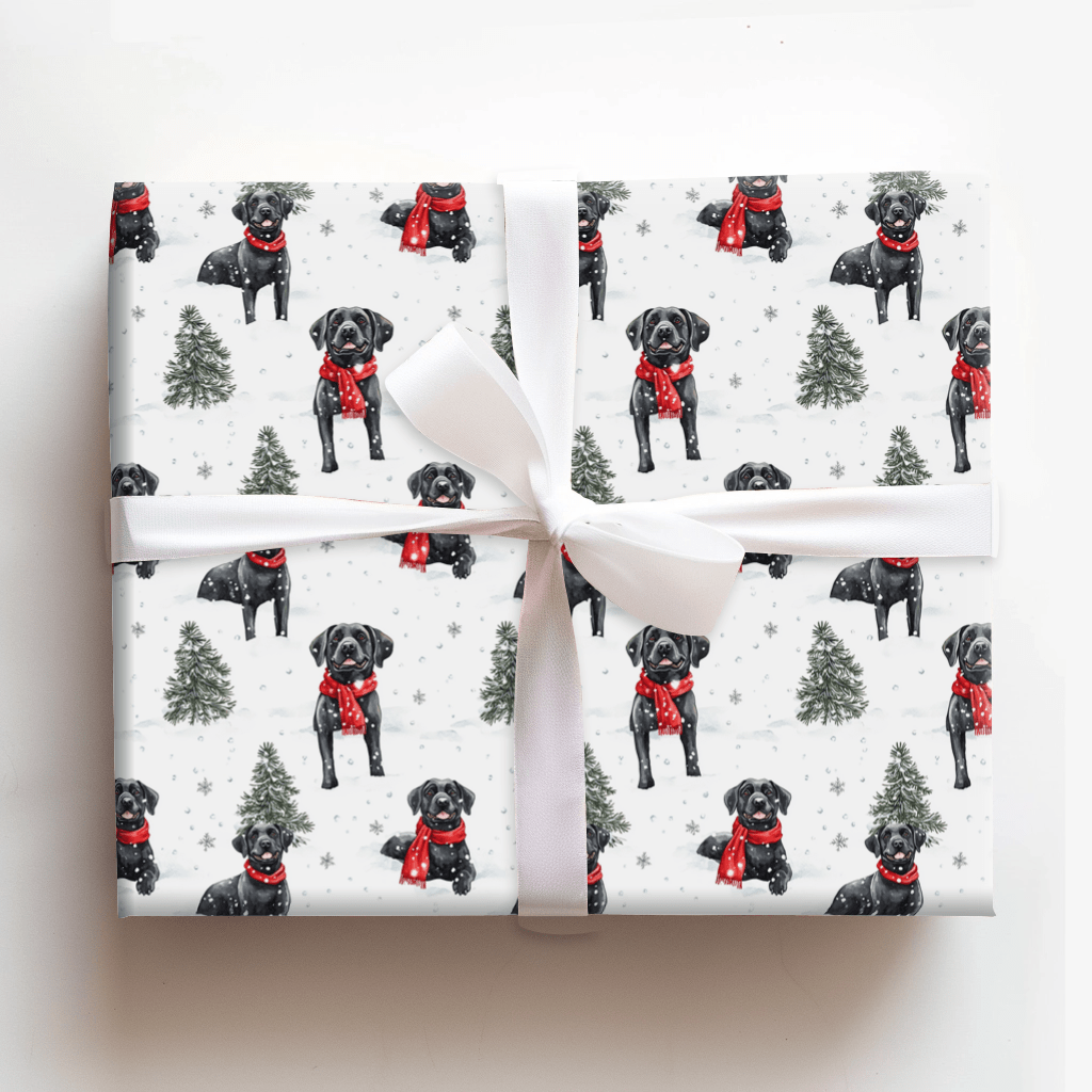 Snow Day for Black Lab Wrapping Paper: Black Labrador Dog Gift Wrap ...
